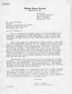 Letter to David Stockman from Paul E. Tsongas expressing support for a ...