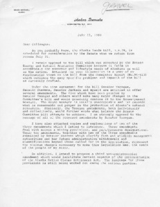 Letter to Colleague from Mike Gravel regarding Alaska lands bill, H. R ...