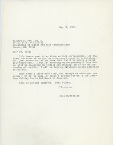 Letter from Judi Chamberlin to Richard E. Vatz - Digital Commonwealth