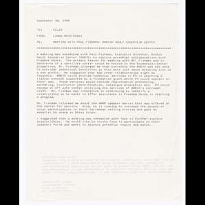 Memorandum from Linda Mayo-Perez for files about meeting with Paul ...