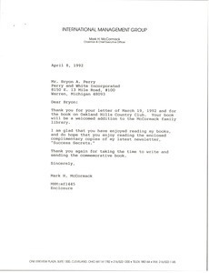 Letter from Mark H. McCormack to Bryon A. Perry - Digital Commonwealth