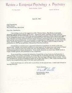 Letter from Keith Hoeller to Judi Chamberlin - Digital Commonwealth