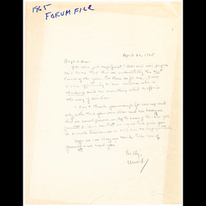 Letter from Muriel Snowden to Bayard Rustin thanking him for speaking ...