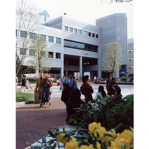 Exterior shot of the front of Snell Library and Snell Quadrangle ...