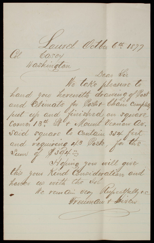Treuman & Diven to Thomas Lincoln Casey, October 6, 1877 - Digital ...