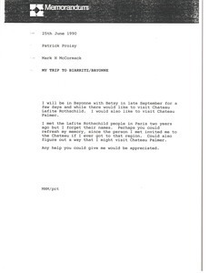 Memorandum from Mark H. McCormack to Patrick Proisy - Digital Commonwealth