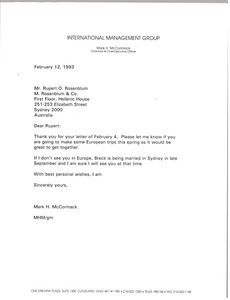 Letter from Mark H. McCormack to Rupert O. Rosenblum - Digital Commonwealth