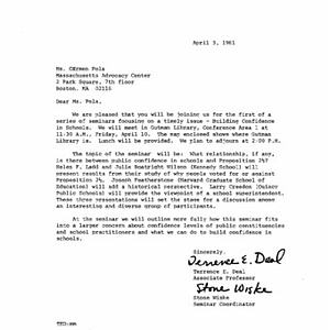 Letter from Terrence E. Deal and Stone Wiske to Carmen Pola regarding ...