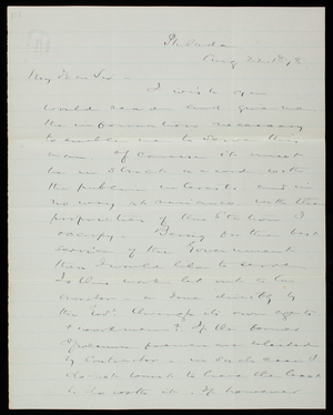 Hon. Samuel J. Randall to Thomas Lincoln Casey, August 22, 1878 ...