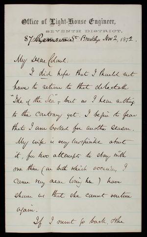 Colonel [Charles] E. Blunt to Thomas Lincoln Casey, November 2, 1872 ...
