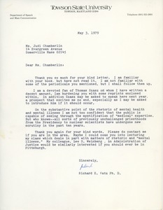 Letter from Richard E. Vatz to Judi Chamberlin - Digital Commonwealth