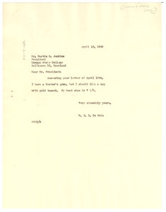Letter from W. E. B. Du Bois to Morgan State College - Digital Commonwealth