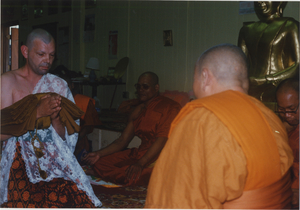 Ordination: John Massey kneels during the Pali chants, 1987 - Digital ...