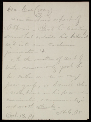 General Horatio G. Wright to Thomas Lincoln Casey, October 18, 1879 ...