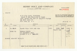Invoice from Henry Holt and Company to W. E. B. Du Bois - Digital ...