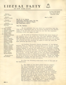 Letter from Liberal Party of New York State to W. E. B. Du Bois ...