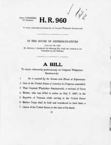 H.R. 960, Bill to confer citizenship posthumously on Corporal Wladyslaw ...