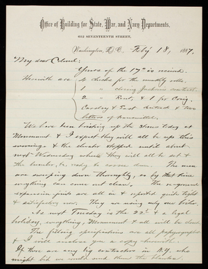 Bernard R. Green to Thomas Lincoln Casey, February 18, 1887 - Digital ...