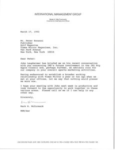 Letter from Mark H. McCormack to Peter Bonanni - Digital Commonwealth