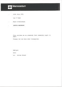 Memorandum from Mark H. McCormack to Ian T. Todd - Digital Commonwealth