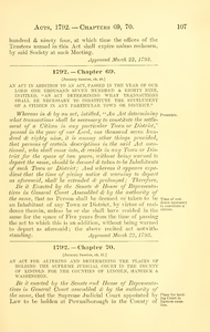 1792 Chap. 0069 An Act In Addition To An Act, Passed In The Year Of Our ...