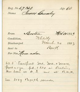 Tewksbury Almshouse Intake Record: Grumley, James - Digital Commonwealth