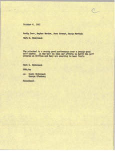 Memorandum from Mark H. McCormack to Roddy Carr, Hughes Norton, Hans ...
