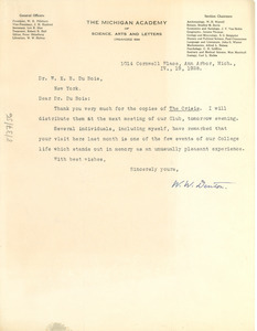 Letter from Michigan Academy of Science, Arts and Letters to W. E. B ...