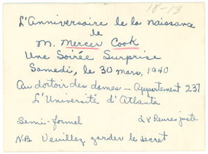 Invitation from Mercer Cook to W. E. B. Du Bois - Digital Commonwealth