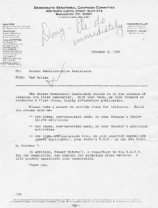 Memo to Senate Administrative Assistants from Ted Waller - Digital ...