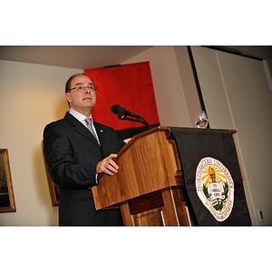 President Aoun giving a speech during NU Night at the Pops - Digital ...