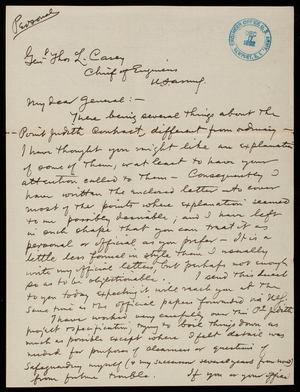 [William Herbert] Bixby to Thomas Lincoln Casey, December 17, 1892 ...
