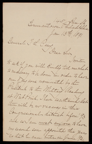 Octavia E. Fosdick Brinton to Thomas Lincoln Casey, January 13, 1891 ...