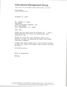 Letter from Mark H. McCormack to Thomas C. Cundy - Digital Commonwealth