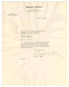 Letter from Tuskegee Institute to W. E. B. Du Bois - Digital Commonwealth
