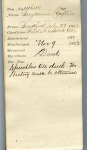 Tewksbury Almshouse Intake Record: Claflin, Benjamin - Digital Commonwealth