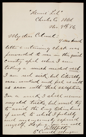 Dr. Carroll Morgan to Thomas Lincoln Casey, November 9, 1886 - Digital ...