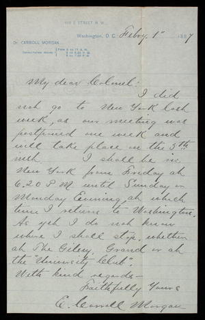 Dr. Carroll Morgan to Thomas Lincoln Casey, February 1, 1887 - Digital ...