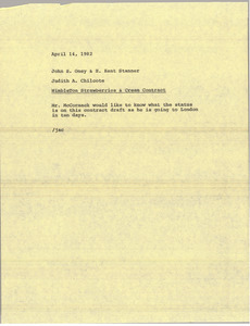 Memorandum from Judith A. Chilcote to John S. Oney and H. Kent Stanner ...