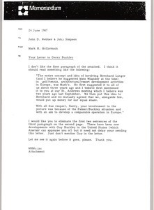 Memorandum from Mark H. McCormack to John D. Webber and John Simpson ...