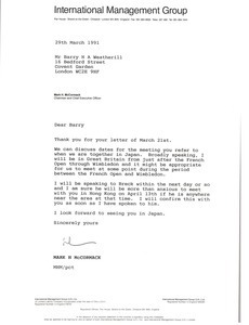 Letter from Mark H. McCormack to Barry N. A. Weatherill - Digital ...