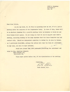 Letter from Ruth Bleier to National Committee to Defend Dr. W. E. B. Du ...