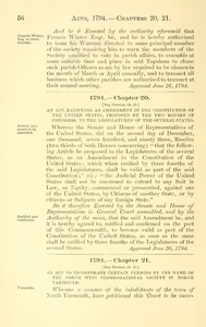 1794 Chap. 0020 An Act, Ratifying An Amendment In The Constitution Of ...