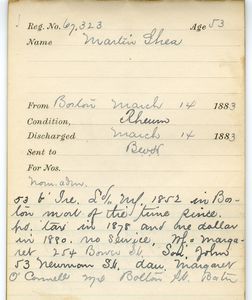 Tewksbury Almshouse Intake Record: Shea, Martin - Digital Commonwealth