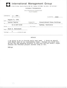 Fax from Mark H. McCormack to Lynton Taylor - Digital Commonwealth