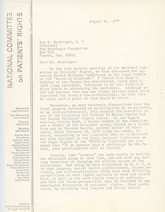 Letter from Judi Chamberlin to Roy W. Menninger - Digital Commonwealth