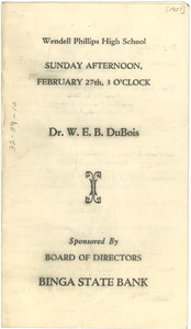 Program for Dr. W. E. B. Du Bois at Wendell Phillips High School ...