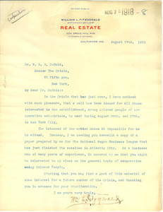 Letter from William L. Fitzgerald to W. E. B. Du Bois - Digital ...
