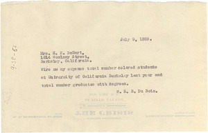 Telegram from W. E. B. Du Bois to Mrs. H. E. DeHart - Digital Commonwealth