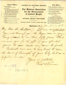 Letter from Neval H. Thomas to W. E. B. Du Bois - Digital Commonwealth